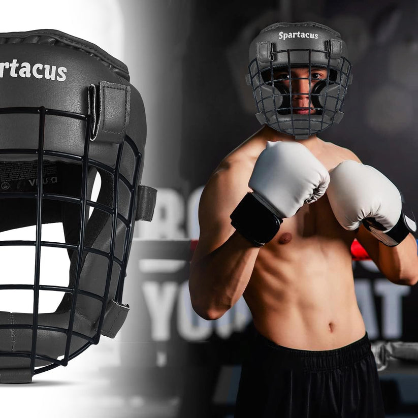 MMA Headgear with Removable Face Grill - For Boxing & Muay Thai