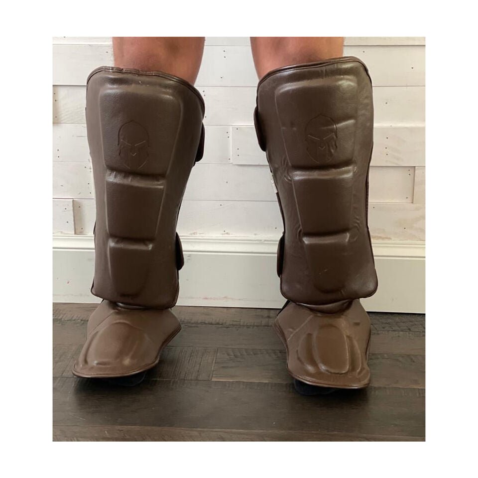 MMA Leg Foot Muay Thai Leather Shin Guards Instep Pads