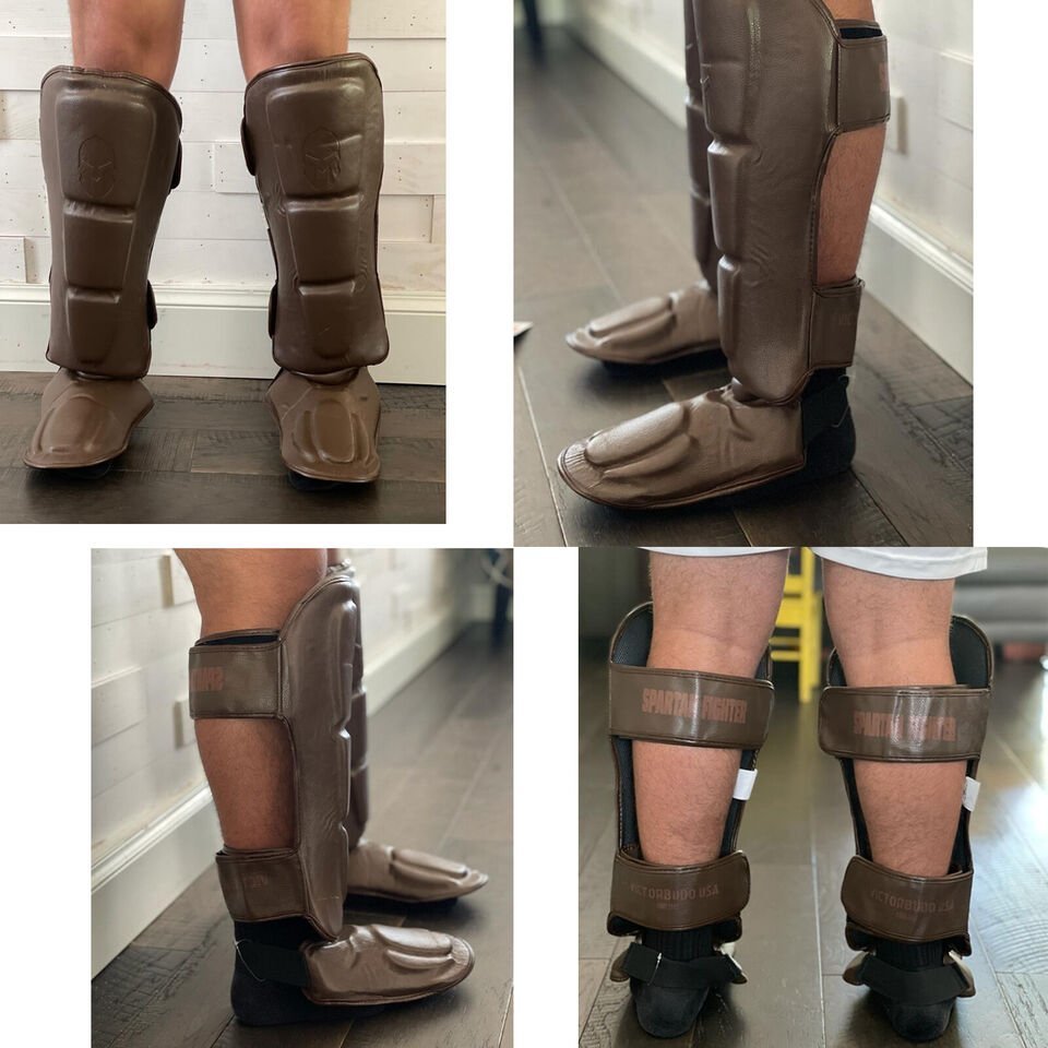 MMA Leg Foot Muay Thai Leather Shin Guards Instep Pads